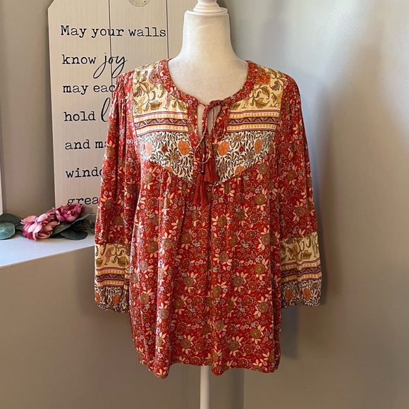 Jane and Delancey | Tops | Jane Delancey Boho Floral Tie Tassel Neck 34 ...